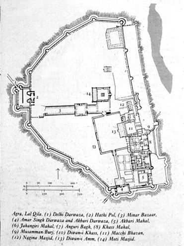 AGRA: Red Fort, begun 1565 , Plan